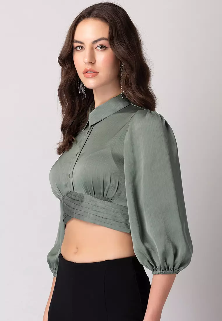 Buy FabAlley Olive Green Collared Crop Top Online | ZALORA Malaysia
