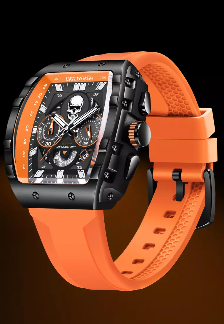 Buy LIGE Skull Unisex IP Black Stainless Steel Chronograph Quartz Watch ...