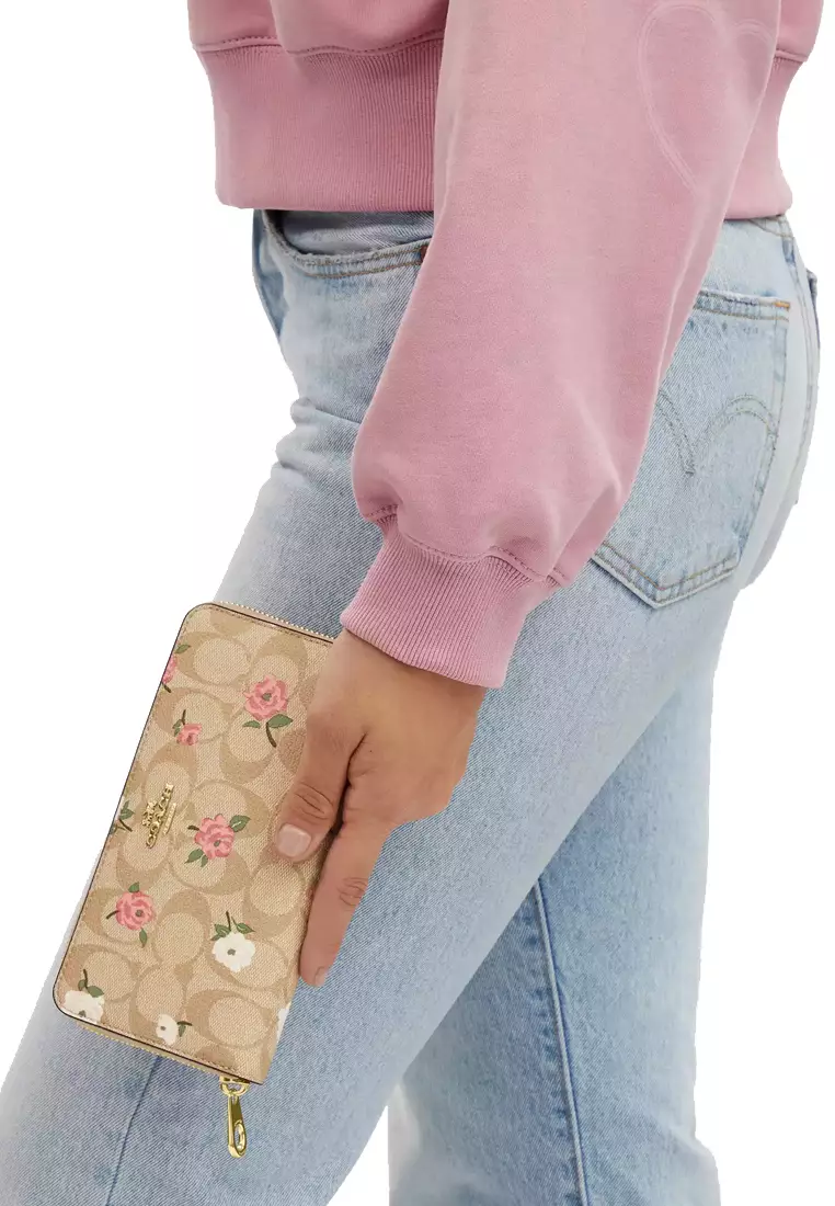 Buy COACH Long Zip Around Wallet In Signature Canvas With Floral Print ...