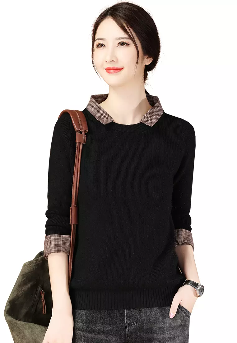 Buy Its Me Fake Two Piece Stitching Plaid Sweater 2025 Online | ZALORA ...