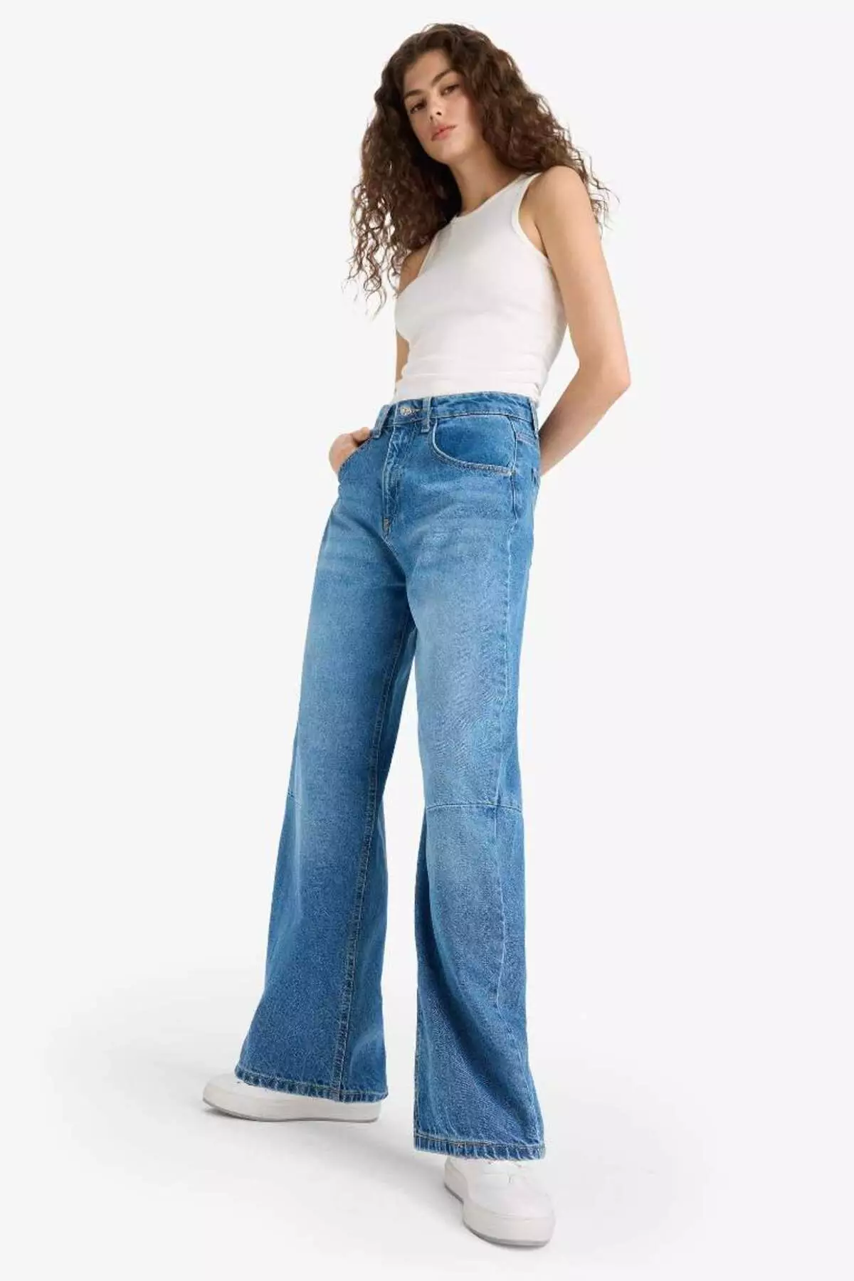 Buy DeFacto Barrel Fit Normal Waist Ankle Length Jean Washed Trousers ...