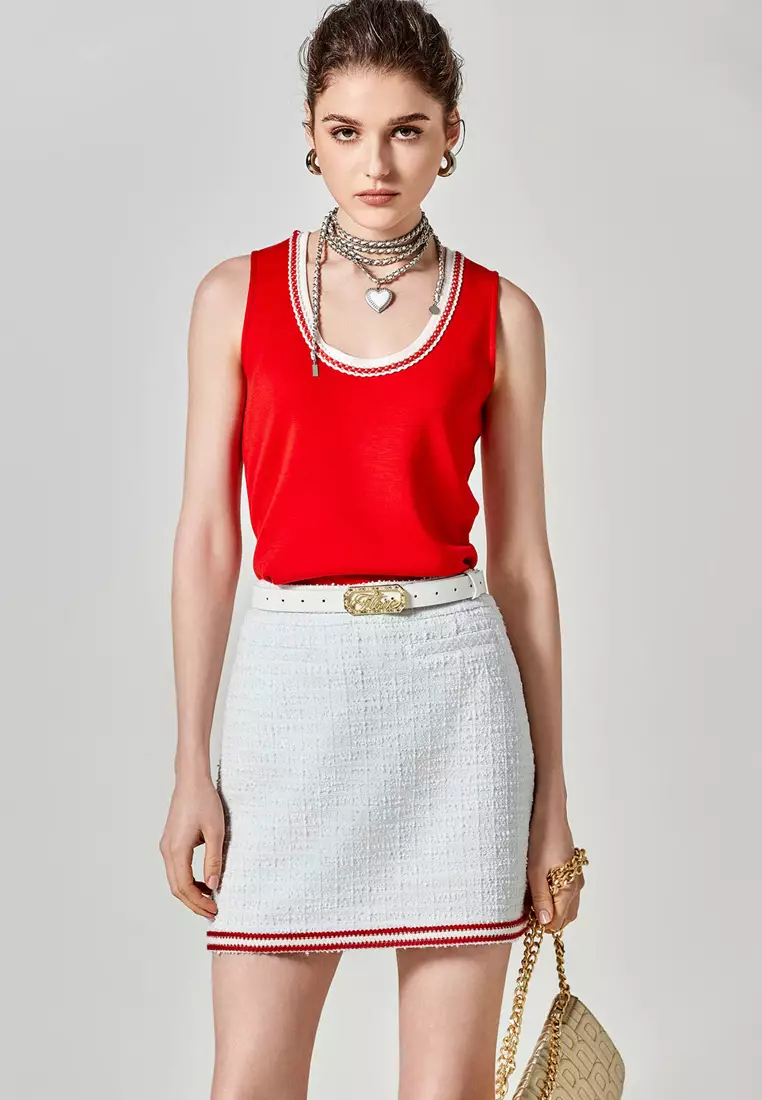 Buy iROO Red Tank Top With Contrast White Trim 2025 Online | ZALORA