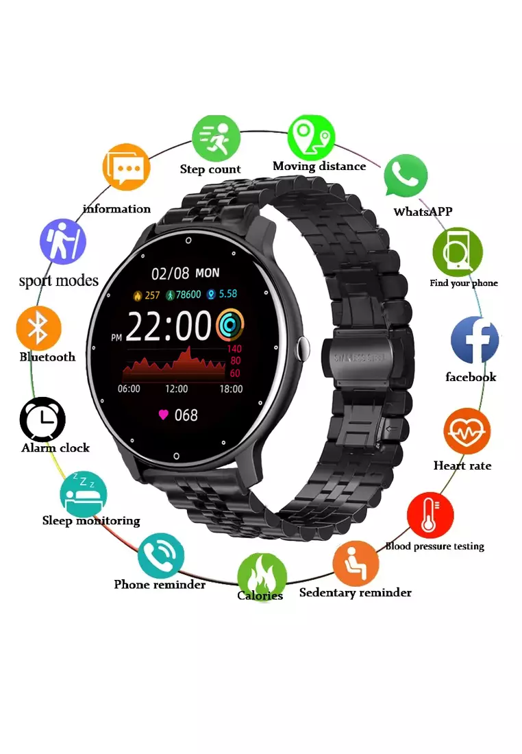 Buy EGLANTINE Unisex IOS/Android Black SmartWatch with Stainless Steel ...