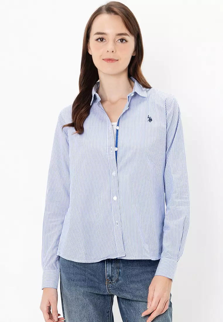 Jual US POLO ASSN Blue Striped Shirt Original 2025 | ZALORA Indonesia