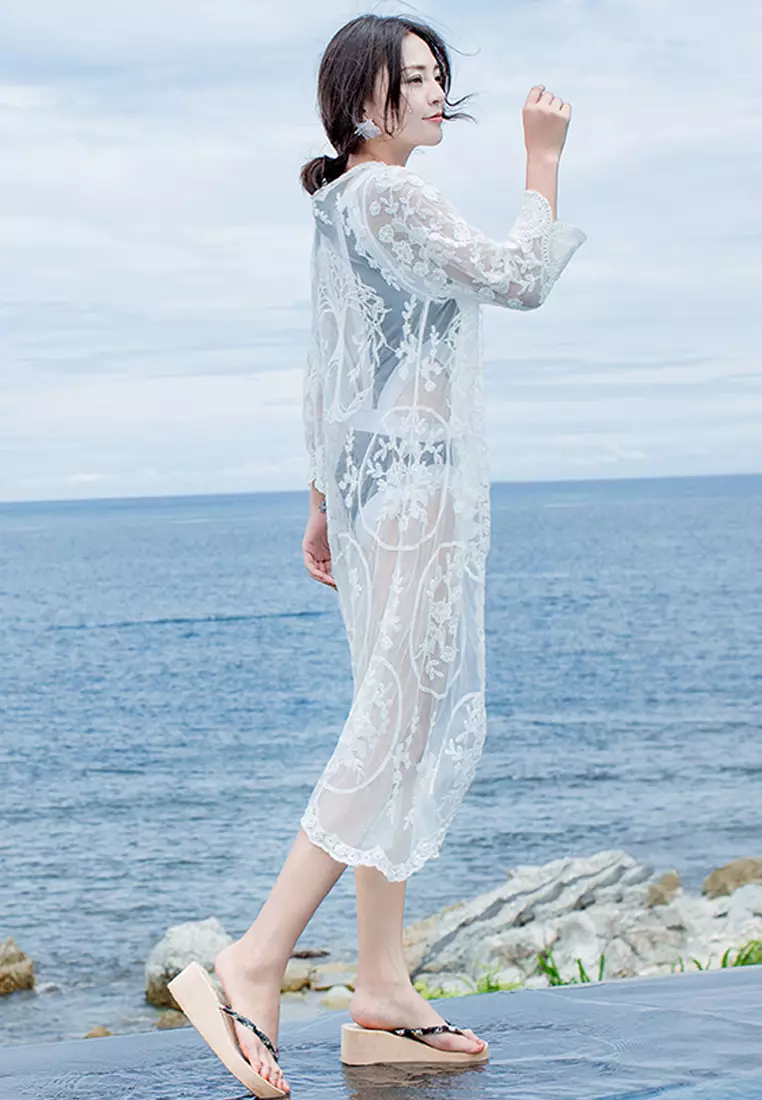 Buy LYCKA BC6086 Lady Beachwear Long Breezy Beach Cover-up White 2025 Online | ZALORA