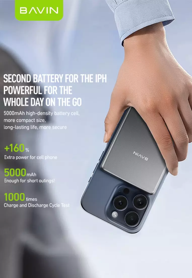 Buy BAVIN PC1095 5000mAh 15W Fast Charging Magnetic Wireless Ultra Thin Powerbank PD Type-C 20W ...