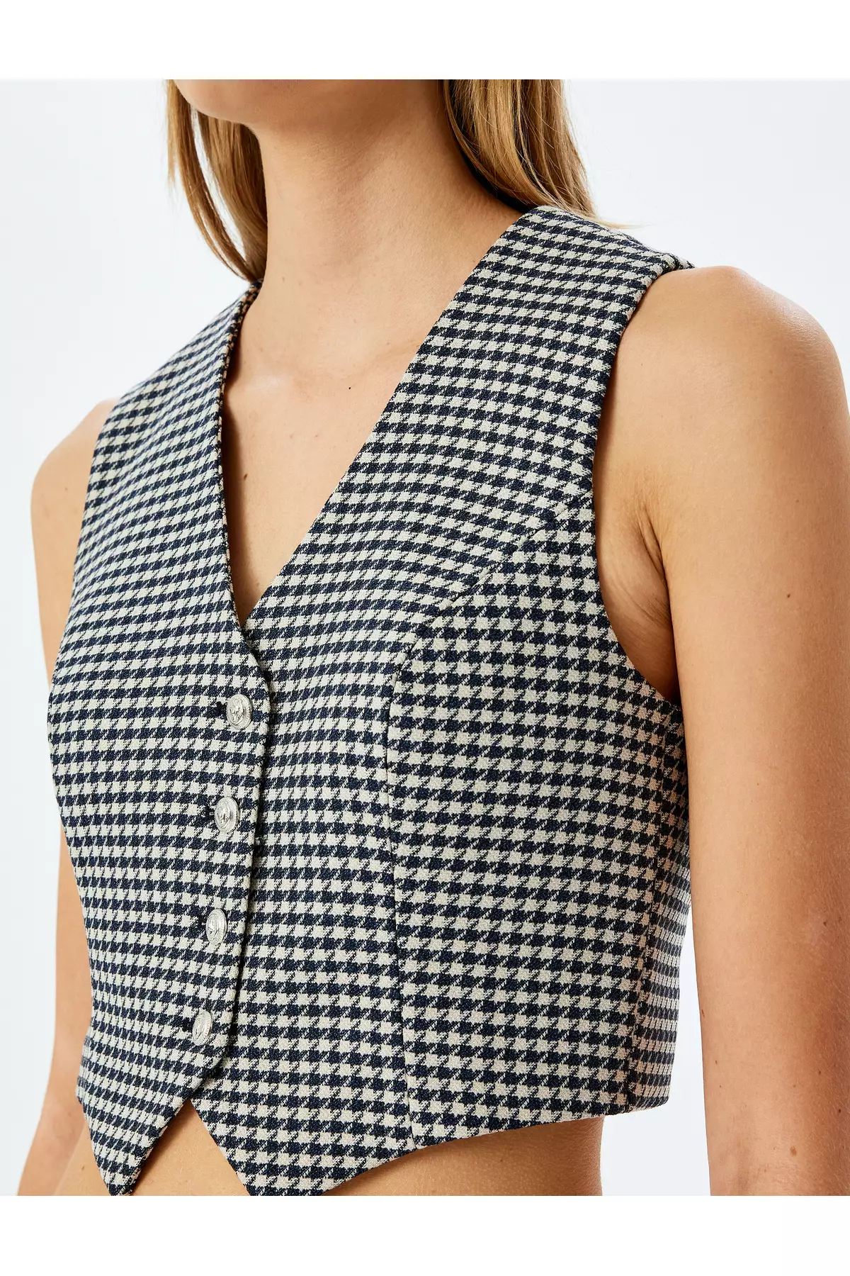 Buy KOTON V-Neck Buttoned Gingham Crop Vest 2025 Online | ZALORA ...