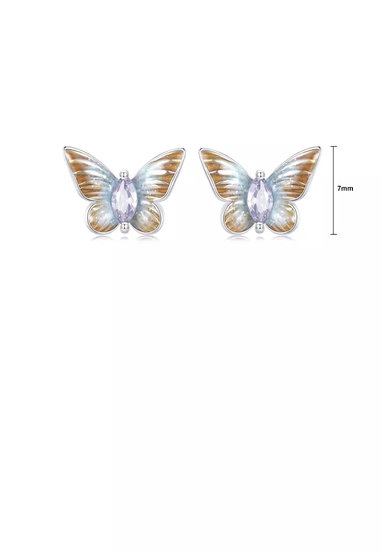 Buy SOEOES 925 Sterling Silver Fashion Simple Enamel Butterfly Stud Earrings with Cubic Zirconia ...