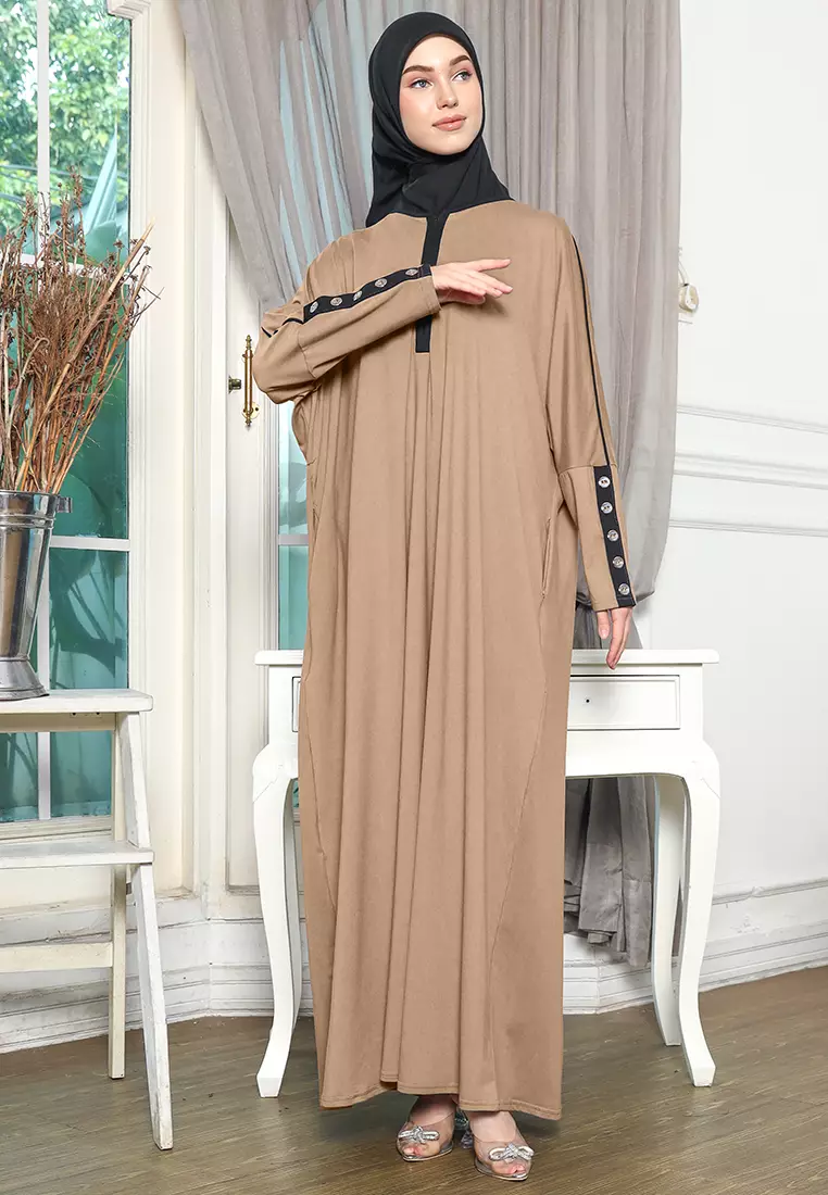 Jual JV Hasanah JV Hasanah Abaya Rayon Dress Shireen Mocca | Gamis Abaya Oversize Busui Lengan ...