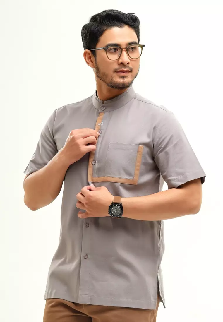 Jual RABBANI Rabbani - Kemeja Koko Lengan Pendek Kemko Eshaq - Grey ...