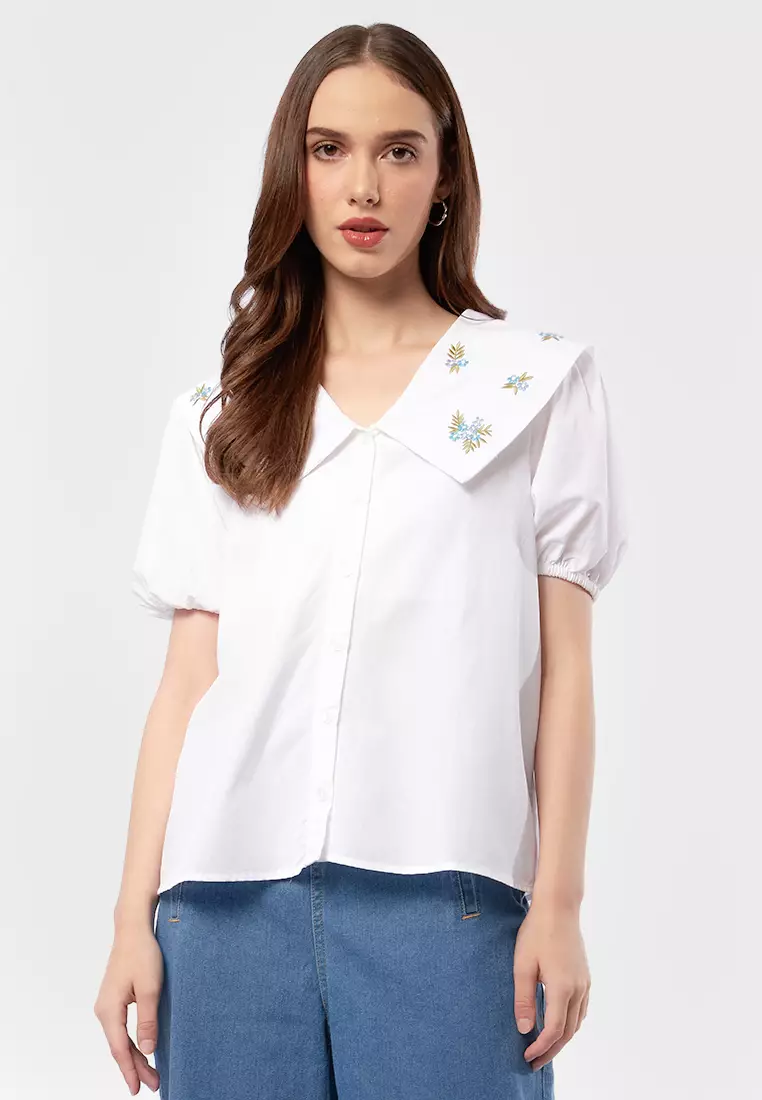 Jual et cetera Puff Sleeve Blouse with Embroidered Big Collar OFF WHITE Original 2025 | ZALORA ...