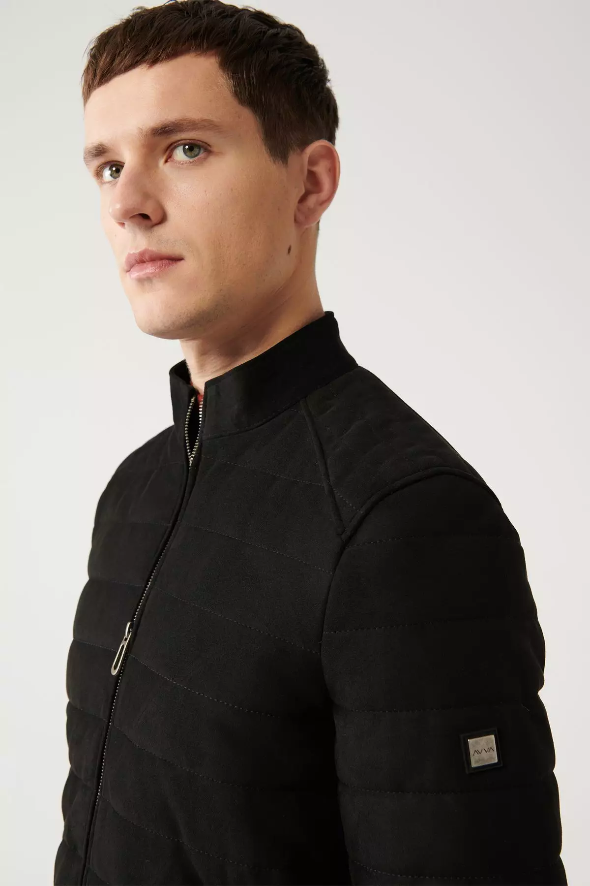 Buy Avva Men's Black Stand Collar Quilted Fiber Thin Coat A32Y6097 2025 ...