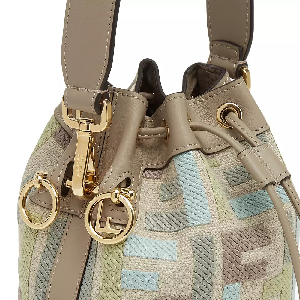 Jual Fendi Mon Tresor FF Embroidery Mini Bucket Canvas Bag Matcha/Grey ...