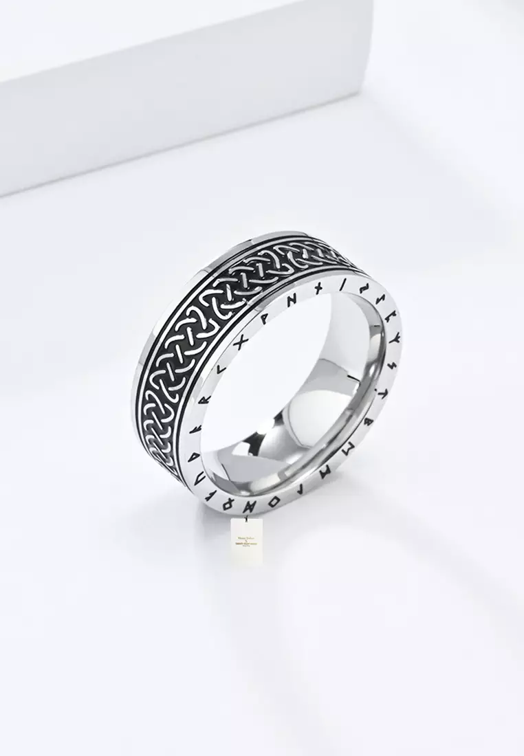 Buy HAPPY FRIDAYS Titanium Steel Celtic Knot & Runes Ring JW QF-JZ917 ...