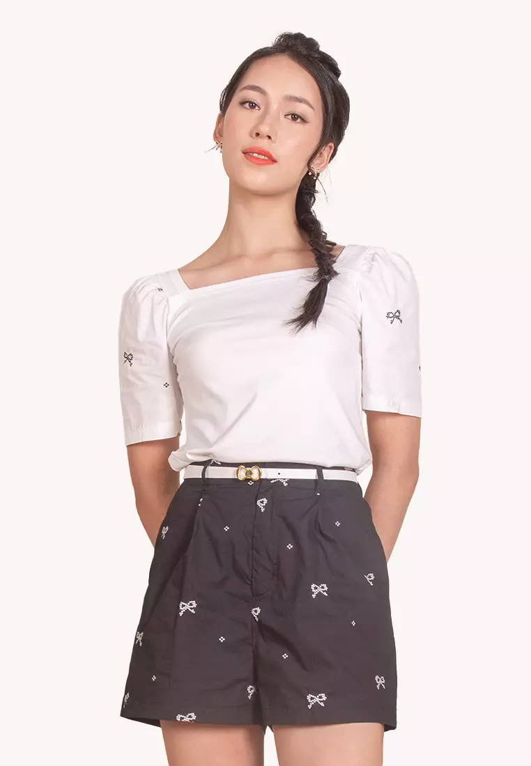 Buy L'zzie LZZIE PAOLA EMBROIDERED SHORTS WITH BELT - BLACK Online ...