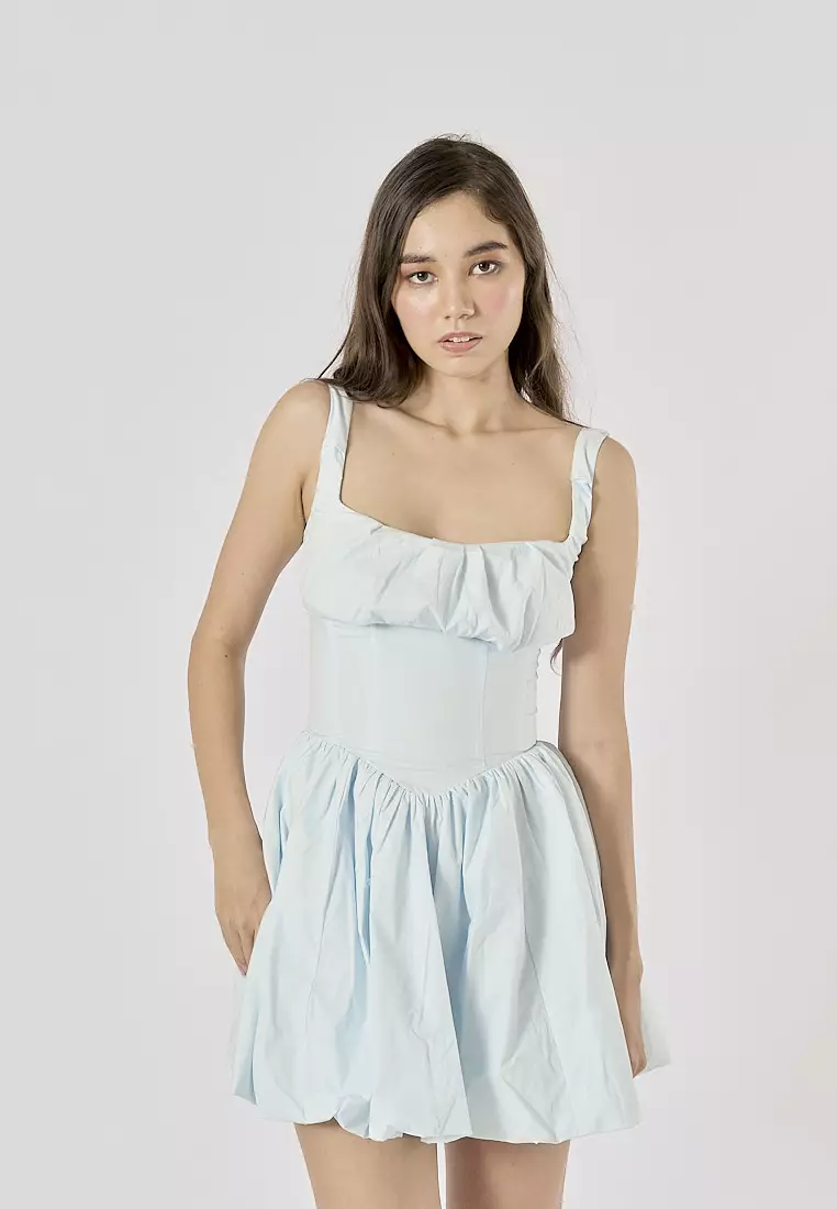 Buy Love, Ara Reinica Pastel Blue Square Collar Pleated Mini Dress 2025 Online | ZALORA Philippines