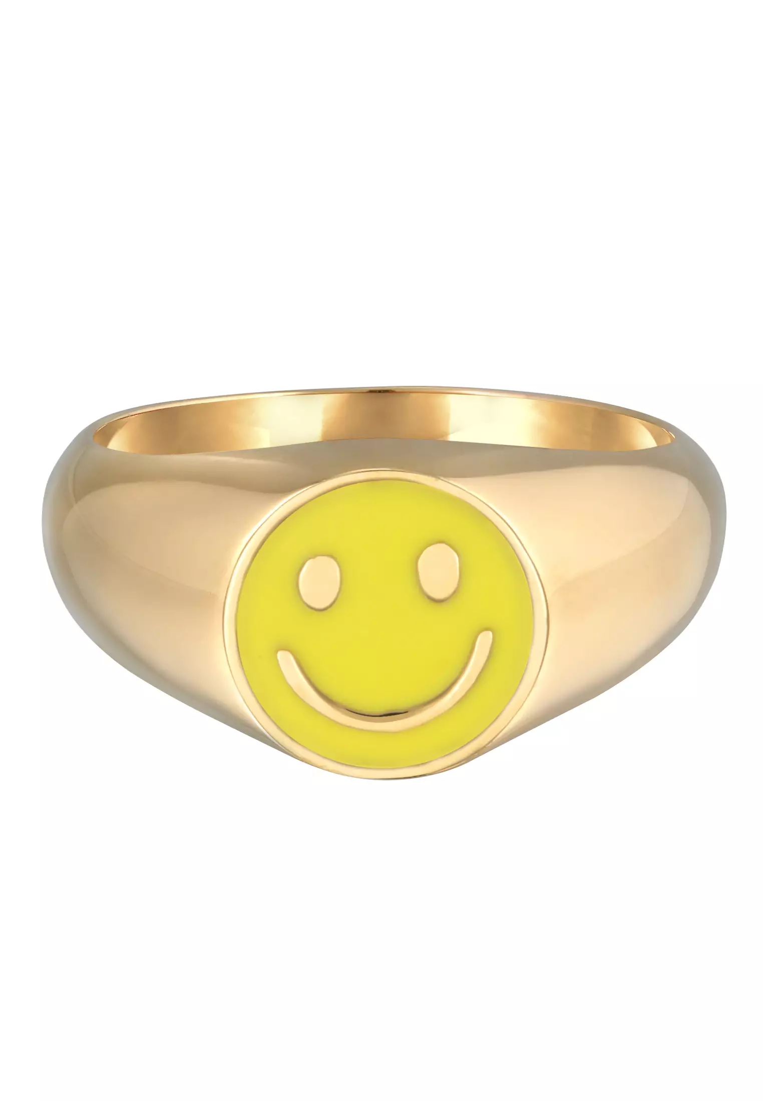 Buy Kuzzoi Men's Yellow Enamel Smiling Face Signet Ring – Gold-Plated ...