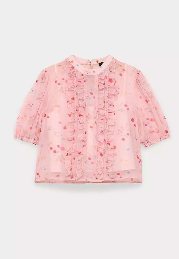 Buy Pomelo Ruffled Floral Blouse - Pink 2025 Online | ZALORA