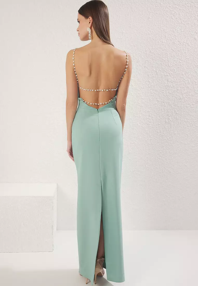 Buy Trendyol Mint Pearl Woven Long Elegant Evening Night Graduation ...