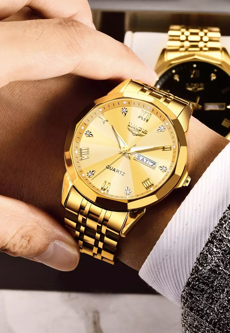 Buy LIGE Unisex IP Gold Stainless Steel Quartz Watch, Gold color Dial ...