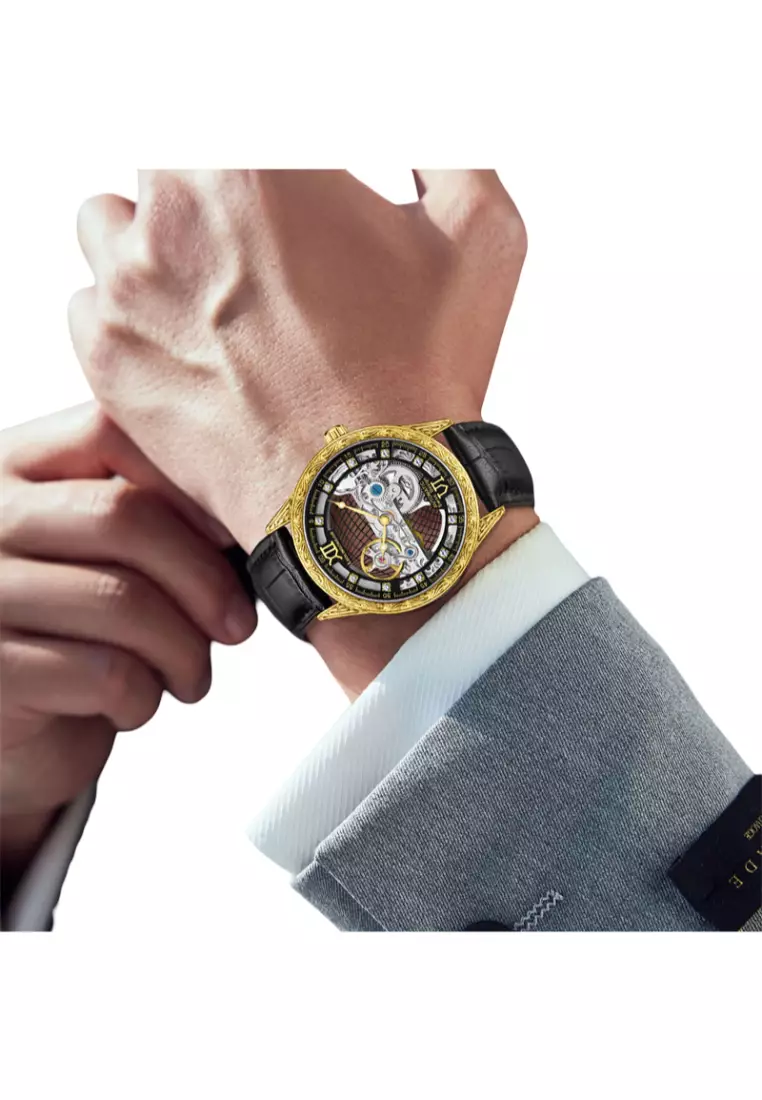 Buy OPCHIC Single Bridge Hollow Mechanical Watch Men's Inlaid Diamond ...