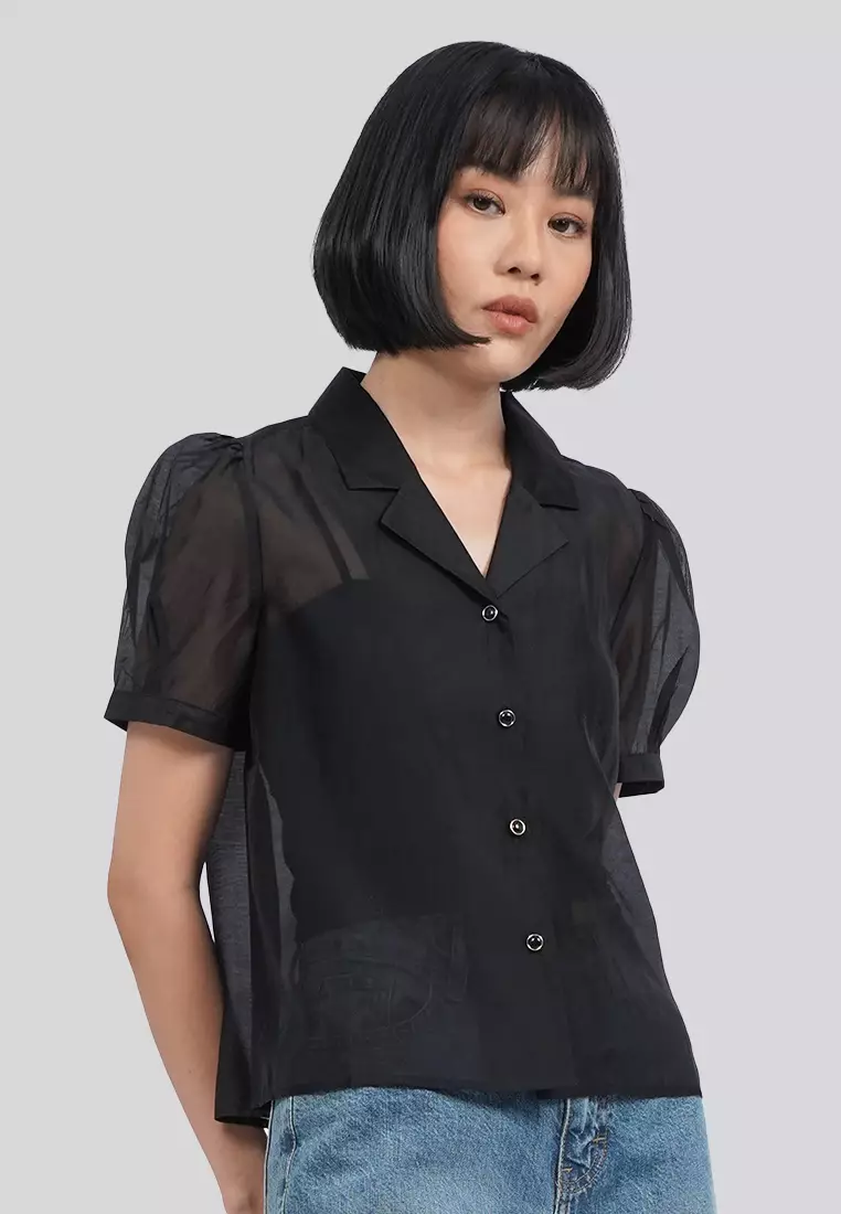 Jual Executive Notch Collar Blouse with Puffy Sleeves Original 2025 | ZALORA Indonesia