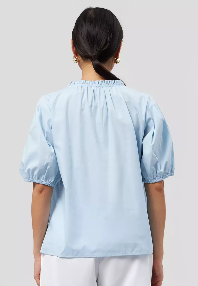 Jual Executive Puff Sleeve V-Neck Blouse Original 2025 | ZALORA Indonesia