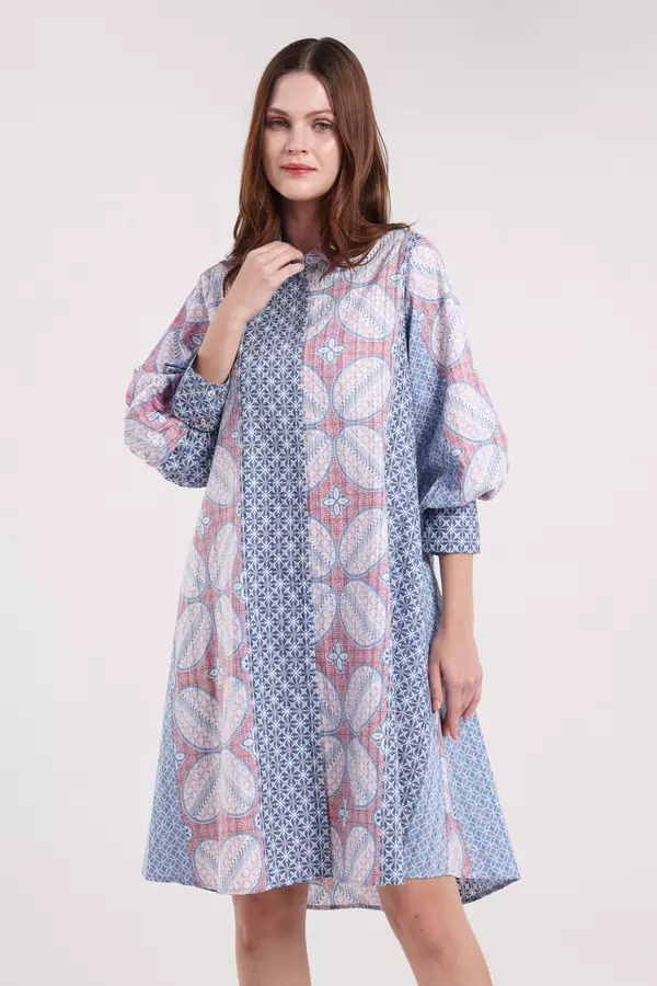 Jual Minimal MINIMAL - Namira - Gaun Katun Motif Kawung - Blue/Pink ...