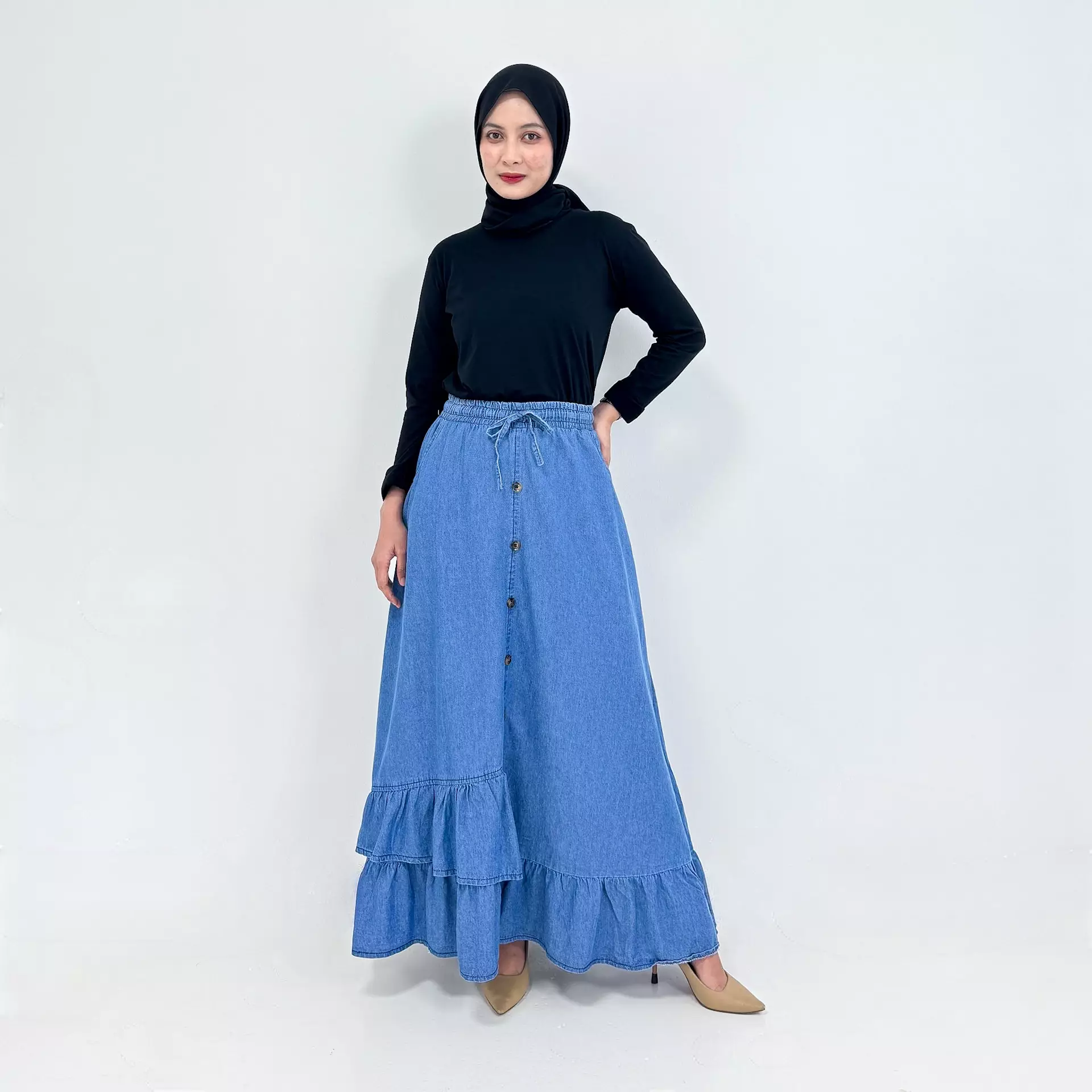 Jual LEZAHRASIGNATURE Long Skirt Denim Nayra [BIRU MUDA] Rok Soft Jeans ...