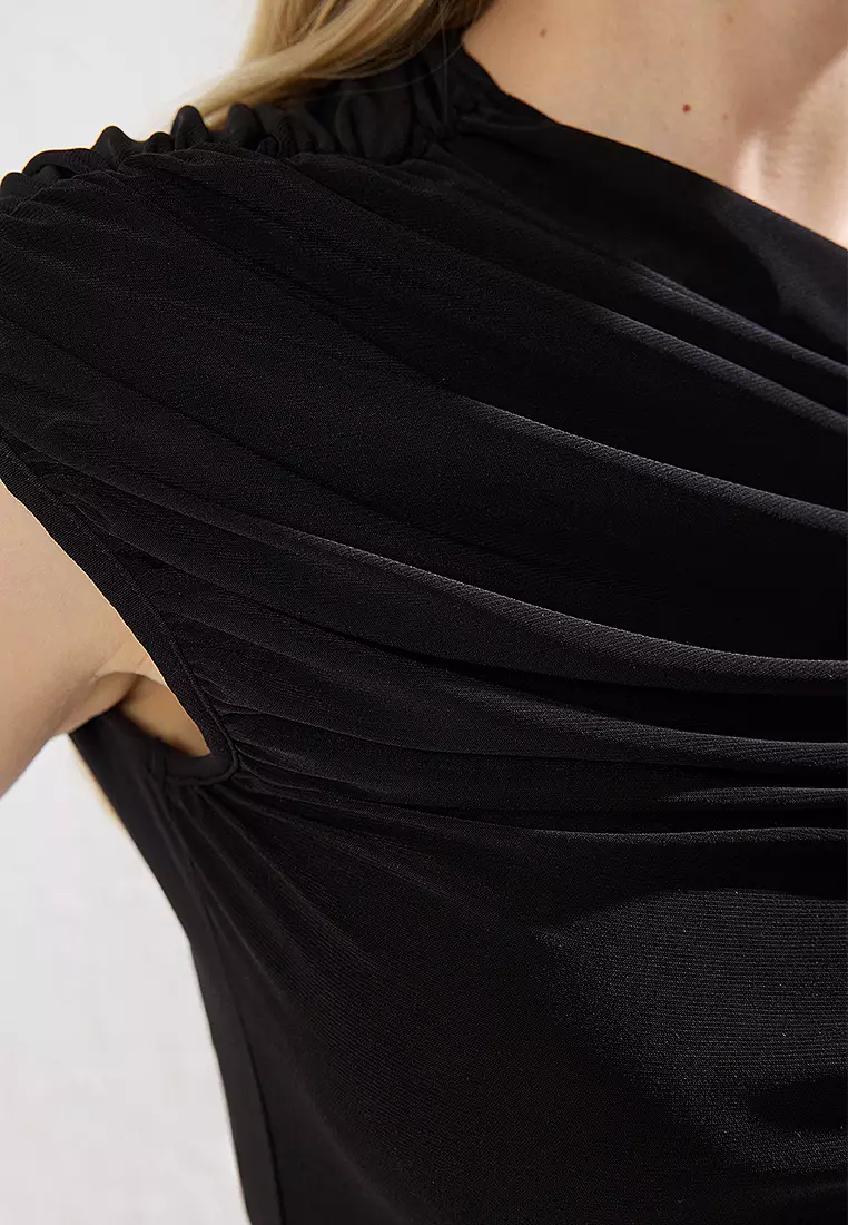 Buy Trendyol Black Gathered/Draped Detail Asymmetrical Collar Flexible ...