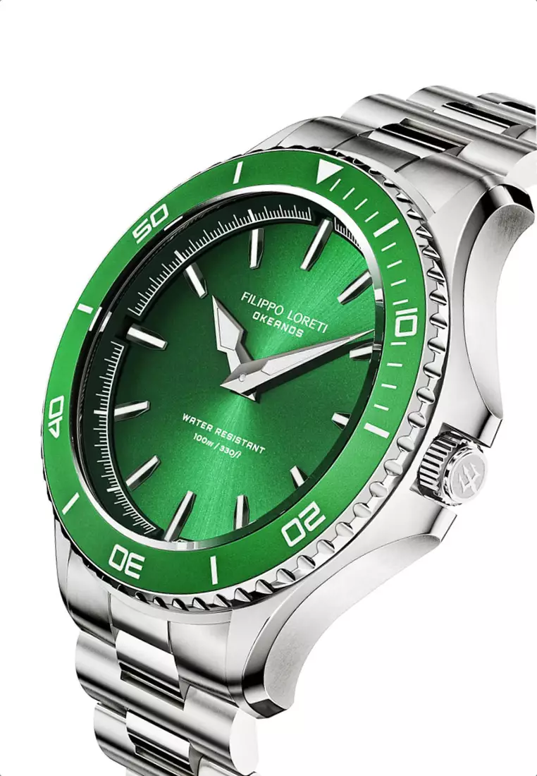 Buy Filippo Loreti Unisex Stainless Steel Okeanos Green Steel Link ...