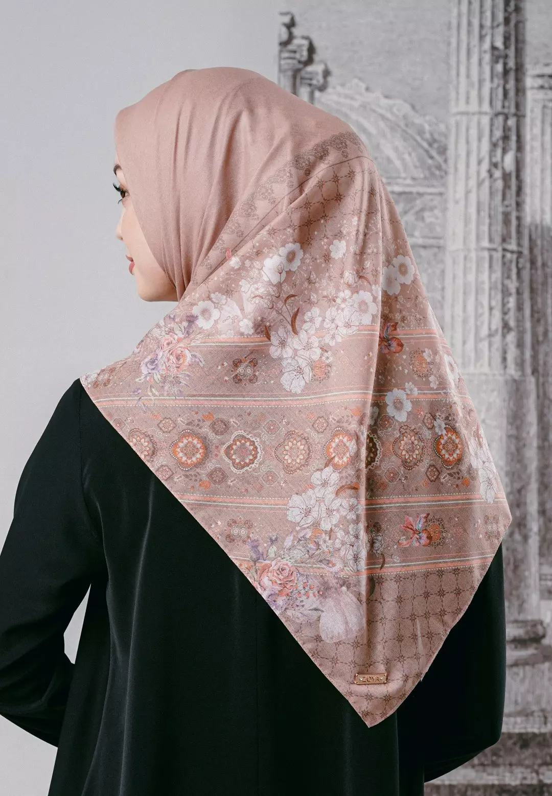 Jual ZOYA ZETTA Scarf Khaki - Kerudung Hijab Segiempat Motif - Bahan Voal Premium - Ukuran ...