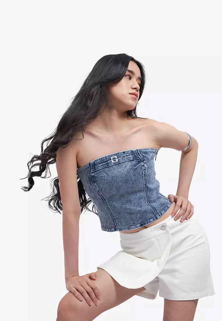 Jual COLORBOX Denim Tube Top Original 2025 | ZALORA Indonesia
