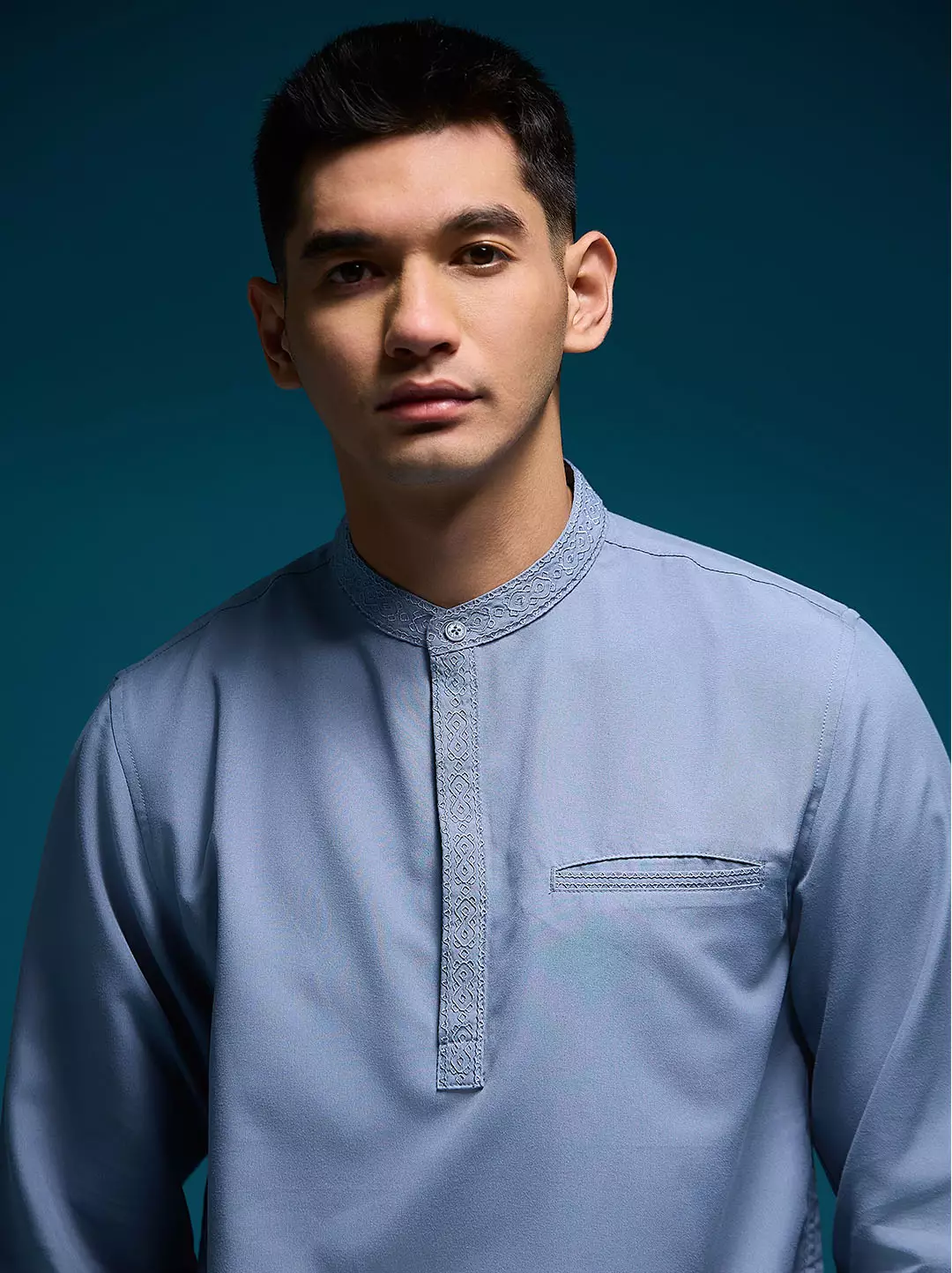 Jual Oxcon OXCON Kemeja koko Tangan 3/4 Bordir Hasbi Blue Grey Original ...