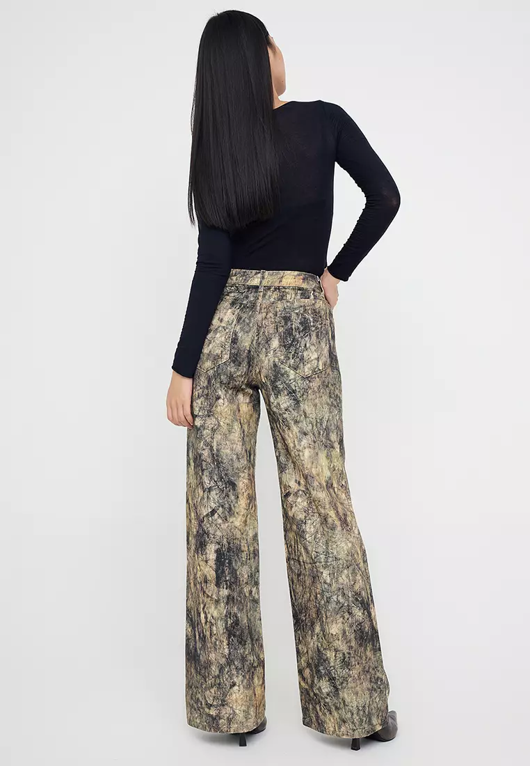 Buy Trendyol Teen Multicolored Patterned High Waist Wide Leg Jeans ...