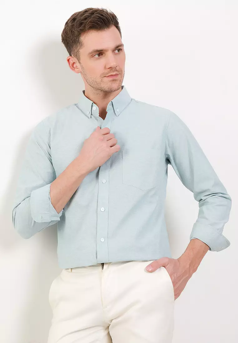 Jual Cotton Well Cotton Well Long Sleeve Oxford Mineral Blue | Kemeja ...