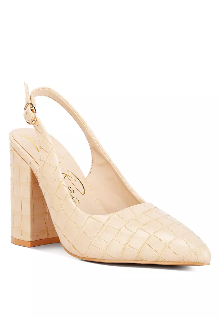 Buy London Rag Beige Croc Texture Sling Back Heels Online | ZALORA Malaysia