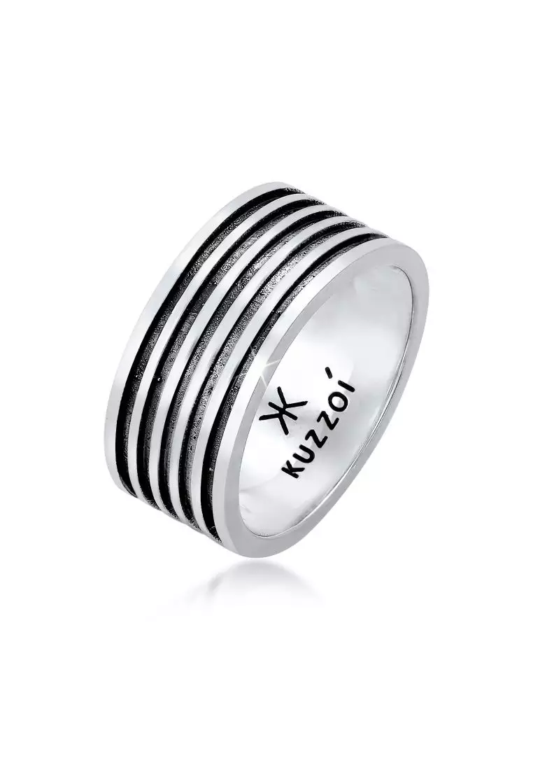 Buy Kuzzoi Ring Men Band Grooves Vintage Solid in 925 Sterling Silver ...