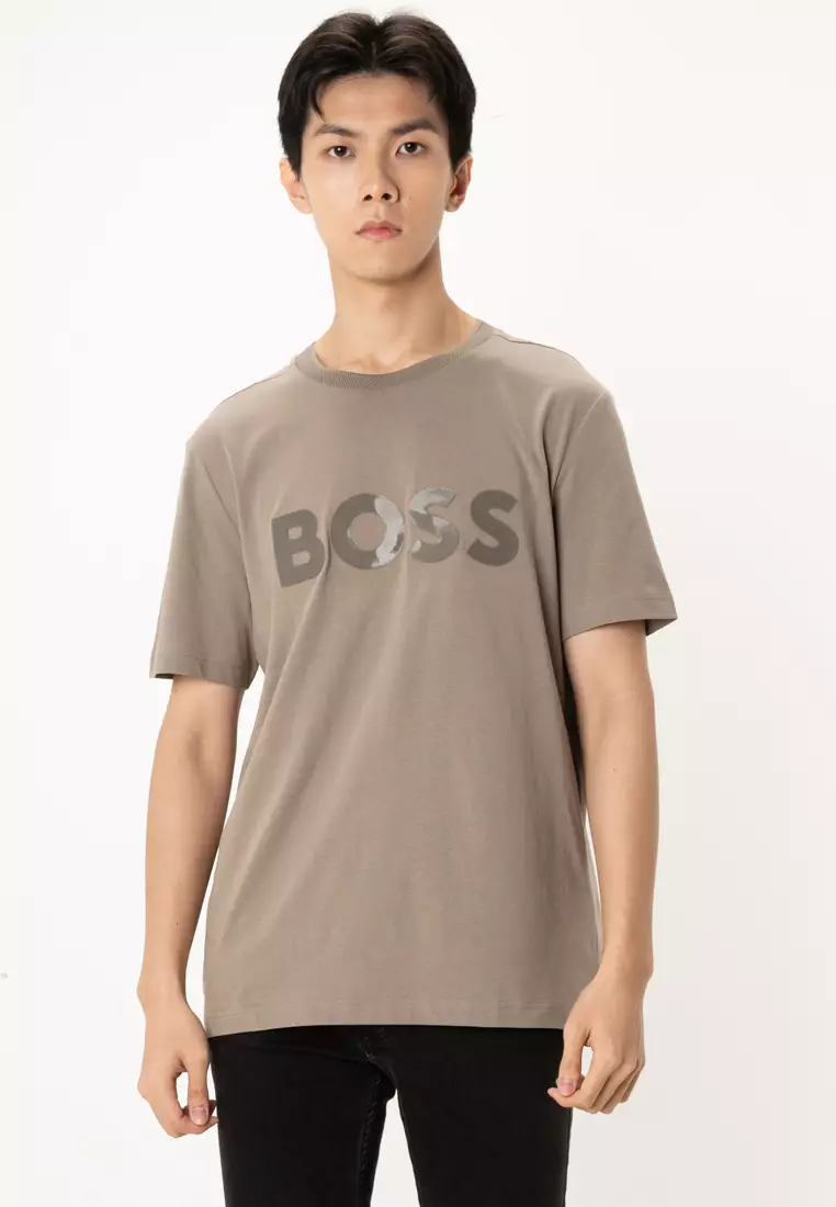 Jual BOSS Mirror Effect Logo Print Cotton Jersey T-Shirt - BOSS Green ...