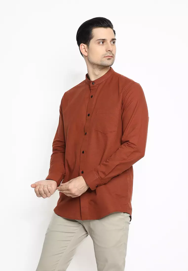 Jual Maginot MAGINOT Kemeja Pria KOKO Basic Polos Lengan Panjang TERRACOTTA Original 2025 ...
