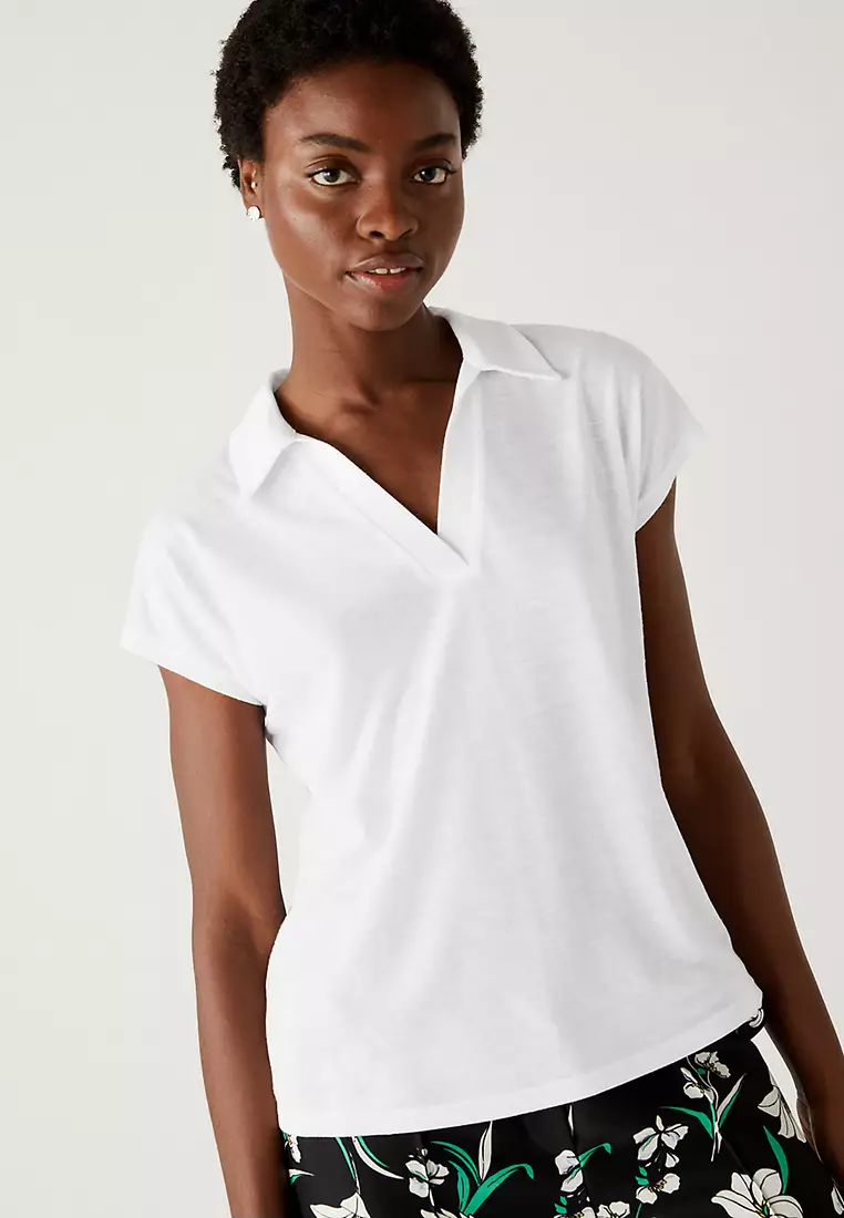 Jual Marks & Spencer Textured Collared Top With Linen Original 2026 ...