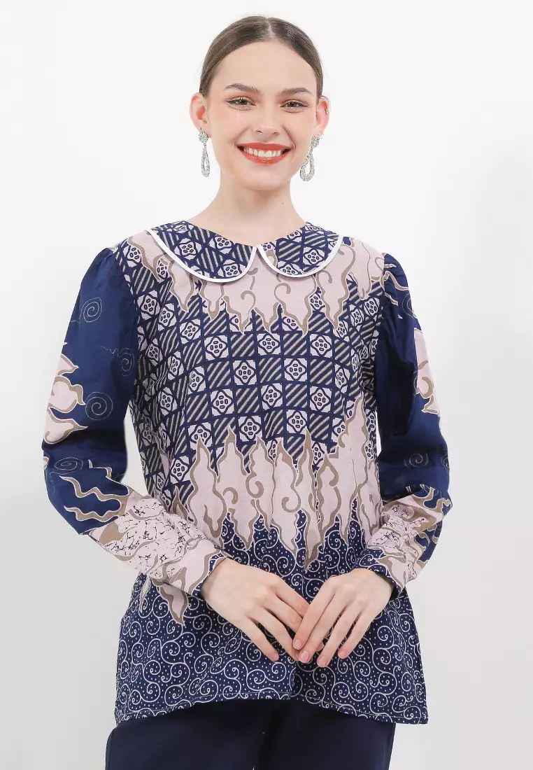 Jual Elshanum Batik Seroja Blouse Batik Premium Wanita Casual Modern ...