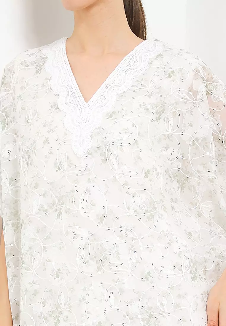 Jual Chic Simple Seq Crochet Lace Seq Emb Flo Print Kaftan Original ...