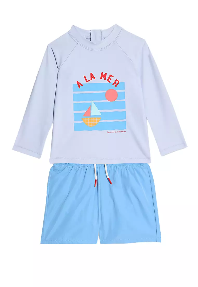 Jual Marks & Spencer 2Pc A La Mer Slogan Rash Vest Swim Set Original ...
