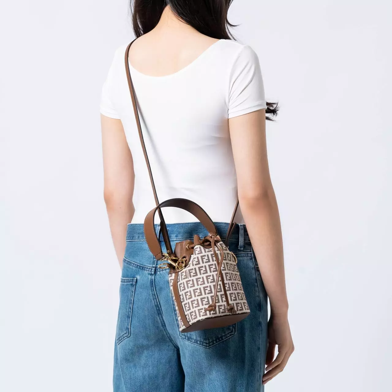 Jual Fendi Mini Mon Tresor FF Logo Fabric Leather White Brown Original ...