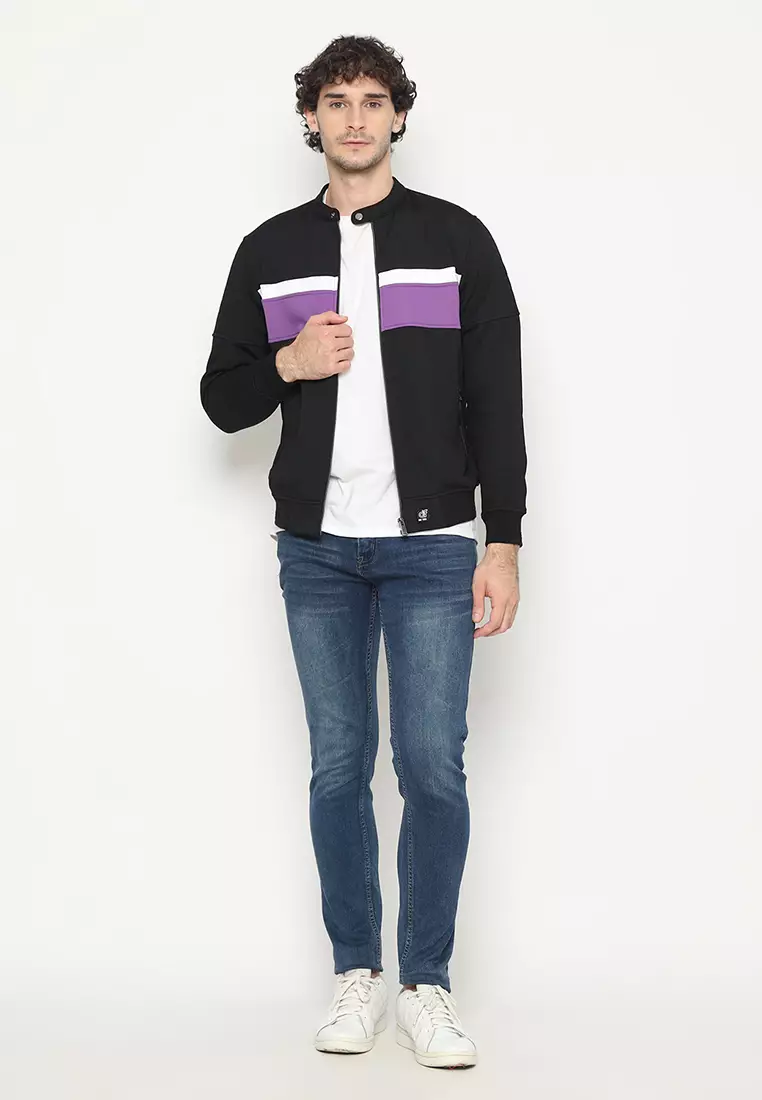 Jual D&F Jacket Cvc Biker Pria - Hitam Cut N Sewn Putih Purple Original ...