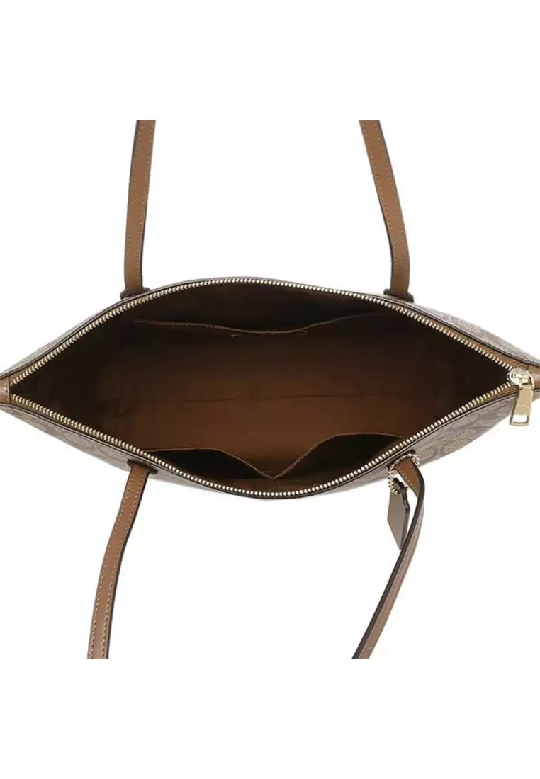 Coach Zip Top Tote In Signature Canvas 4455 Khaki Saddle 2025 | Buy ...