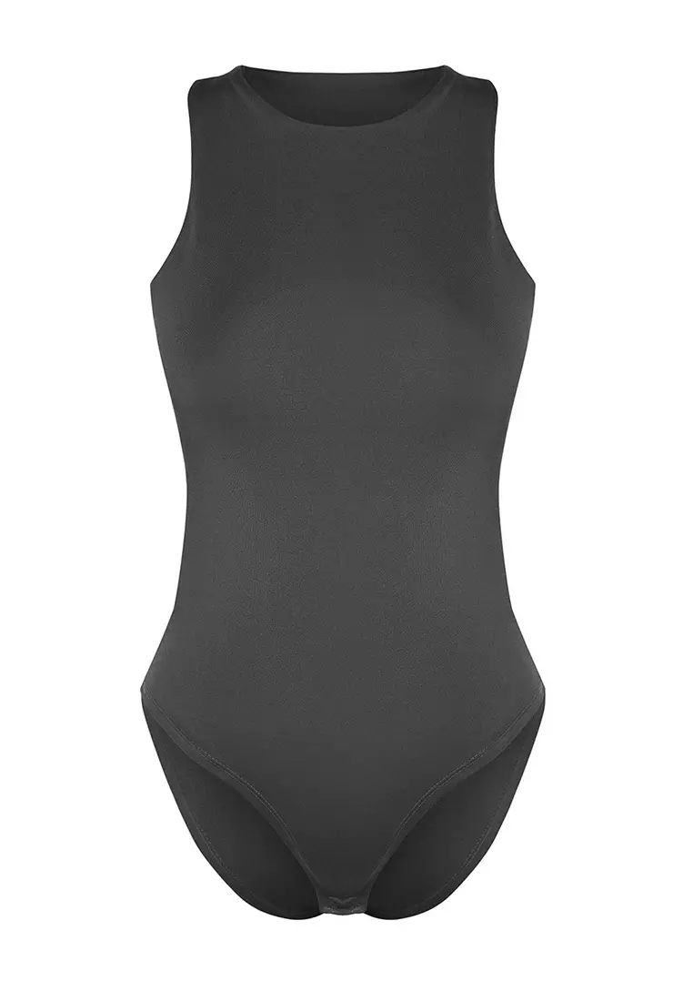 Buy Trendyol Anthracite Halter Neck Body-Smoothing Flexible Bottom Snap ...
