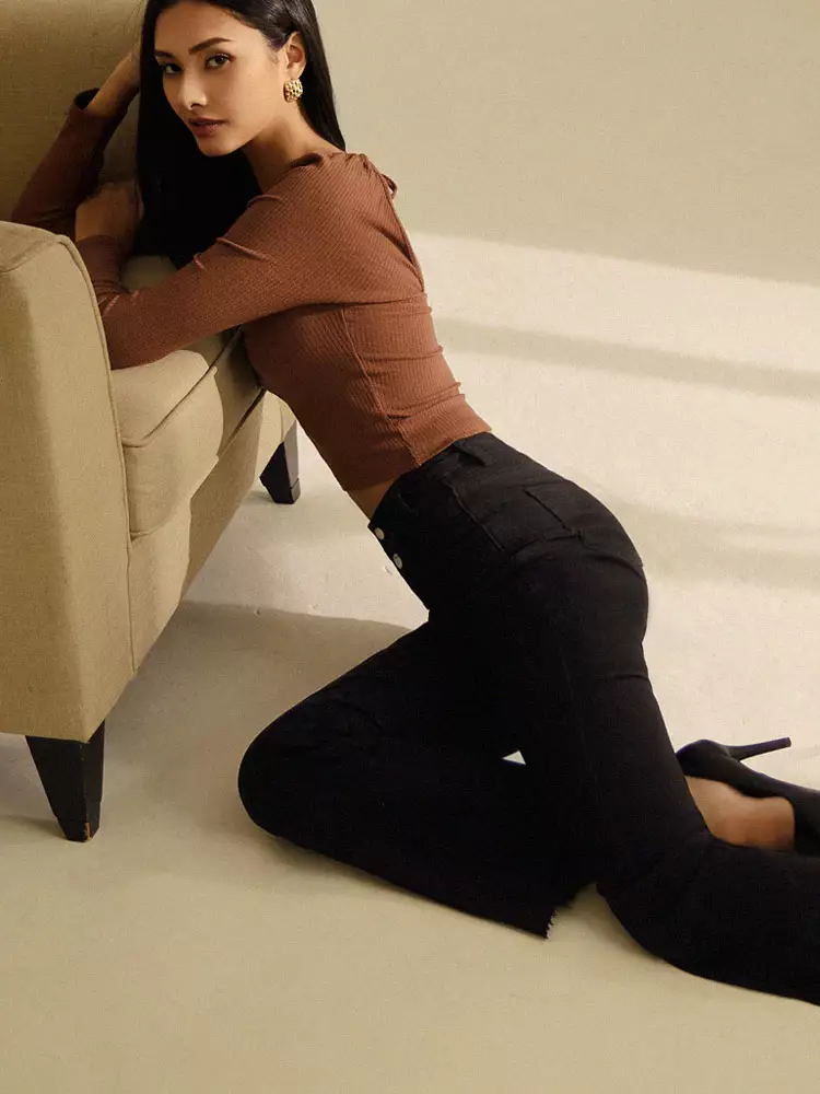 Buy OBSTYLE Visual Slim-5KG．Elastic Diagonal Stripe Flared Magic Slimming Pants (Regular ...