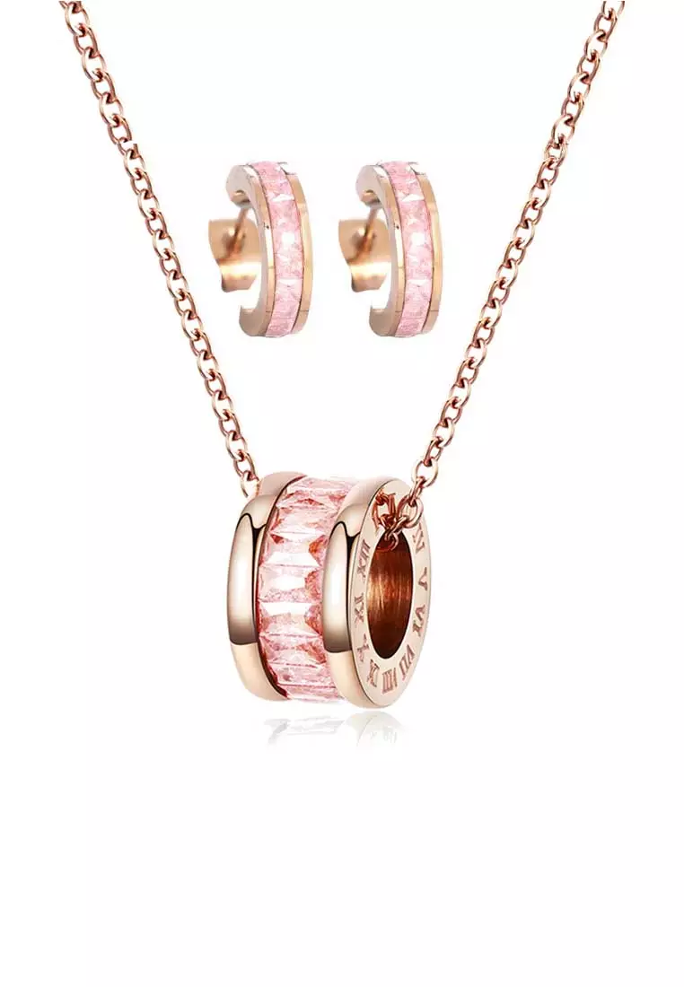 Buy CELOVIS Oceane Pink Cryolite Necklace + Earrings Jewellery Set ...